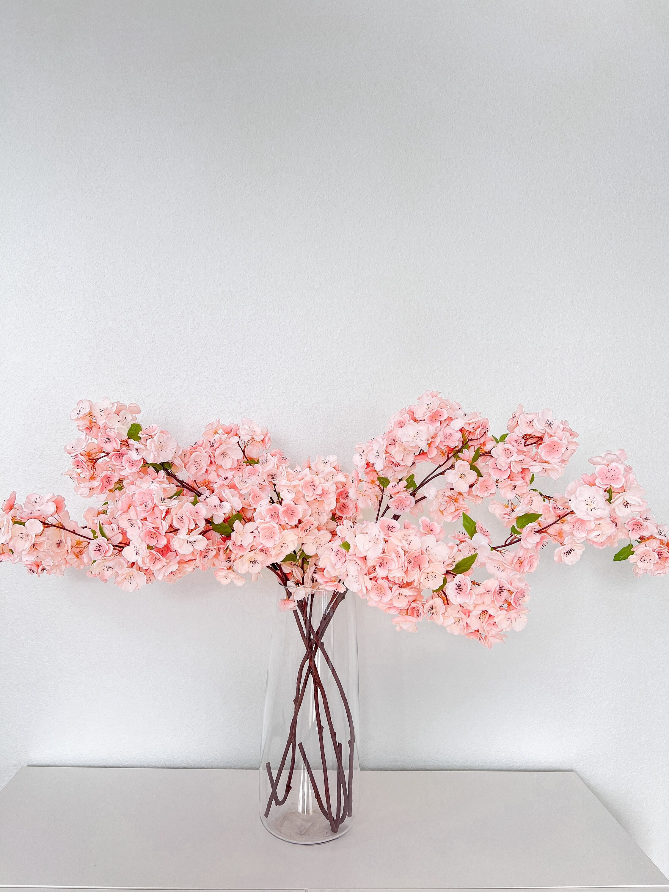 Pink Faux Silk Cherry Blossom, Artificial Pink Cherry Blossom Stem ...