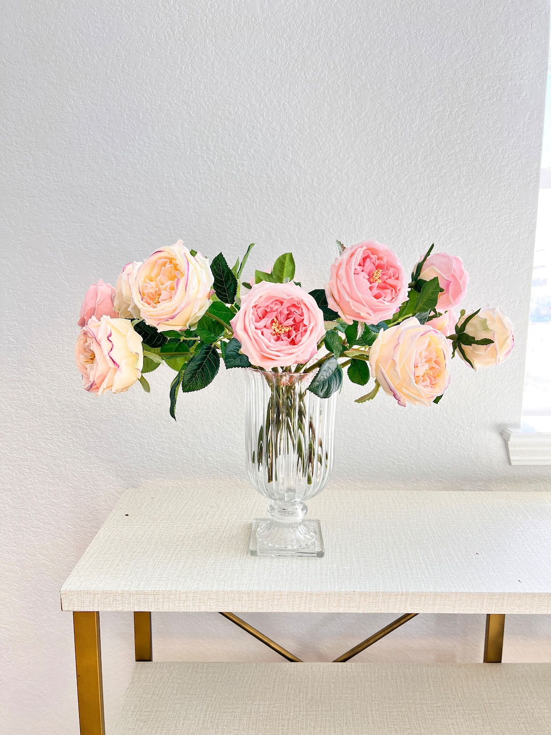 Real Touch English Cabbage Rose Stem, (pack of 3 Stems), Faux Austin ...