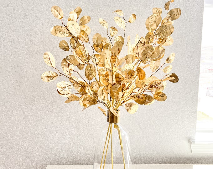 Faux Gold Eucalyptus Stem (pack of 3 Stems), Artificial Eucalyptus Stem ...