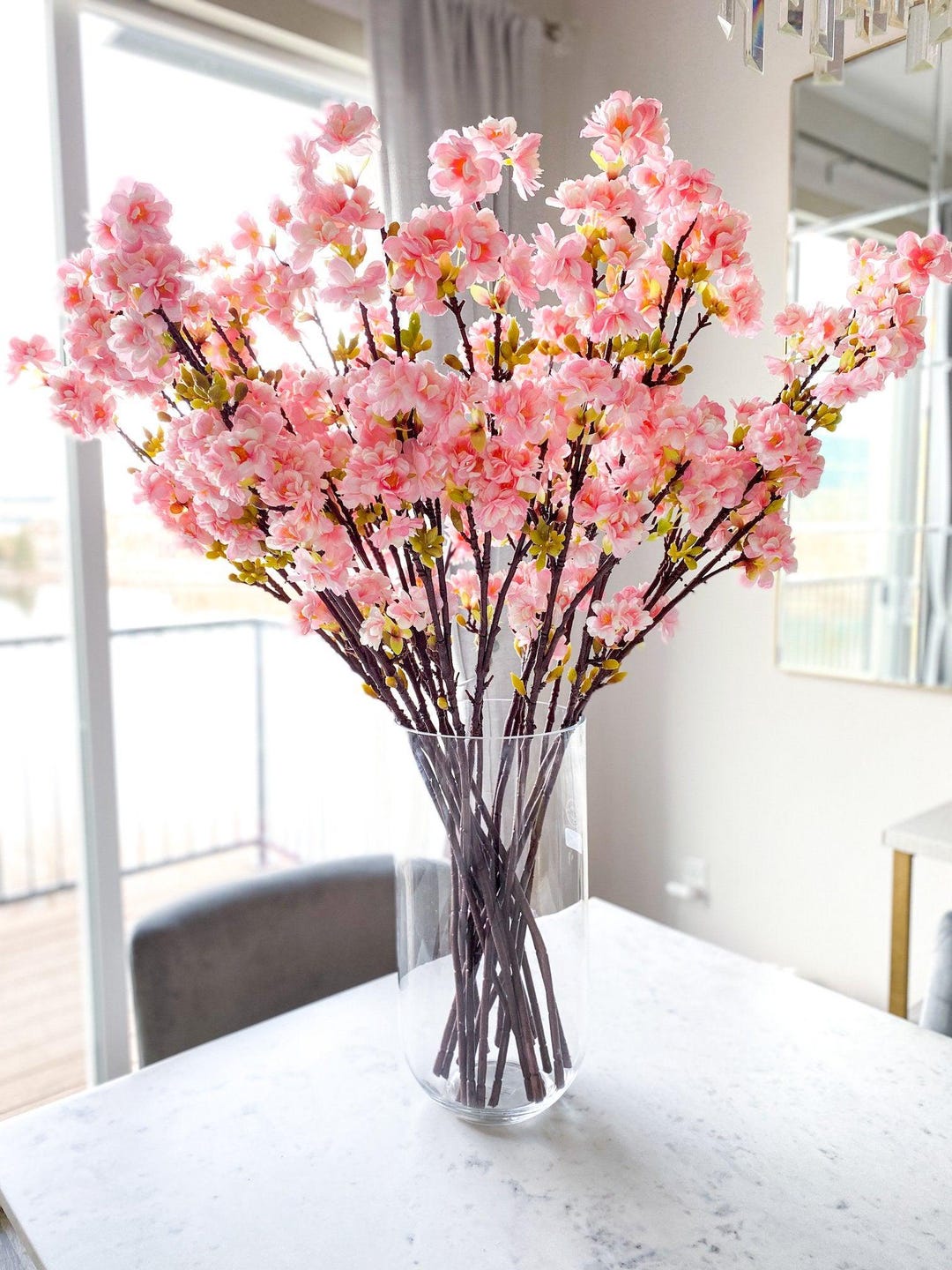 Faux Light Pink Silk Cherry Blossom (pack of 3 Stems), Artificial ...
