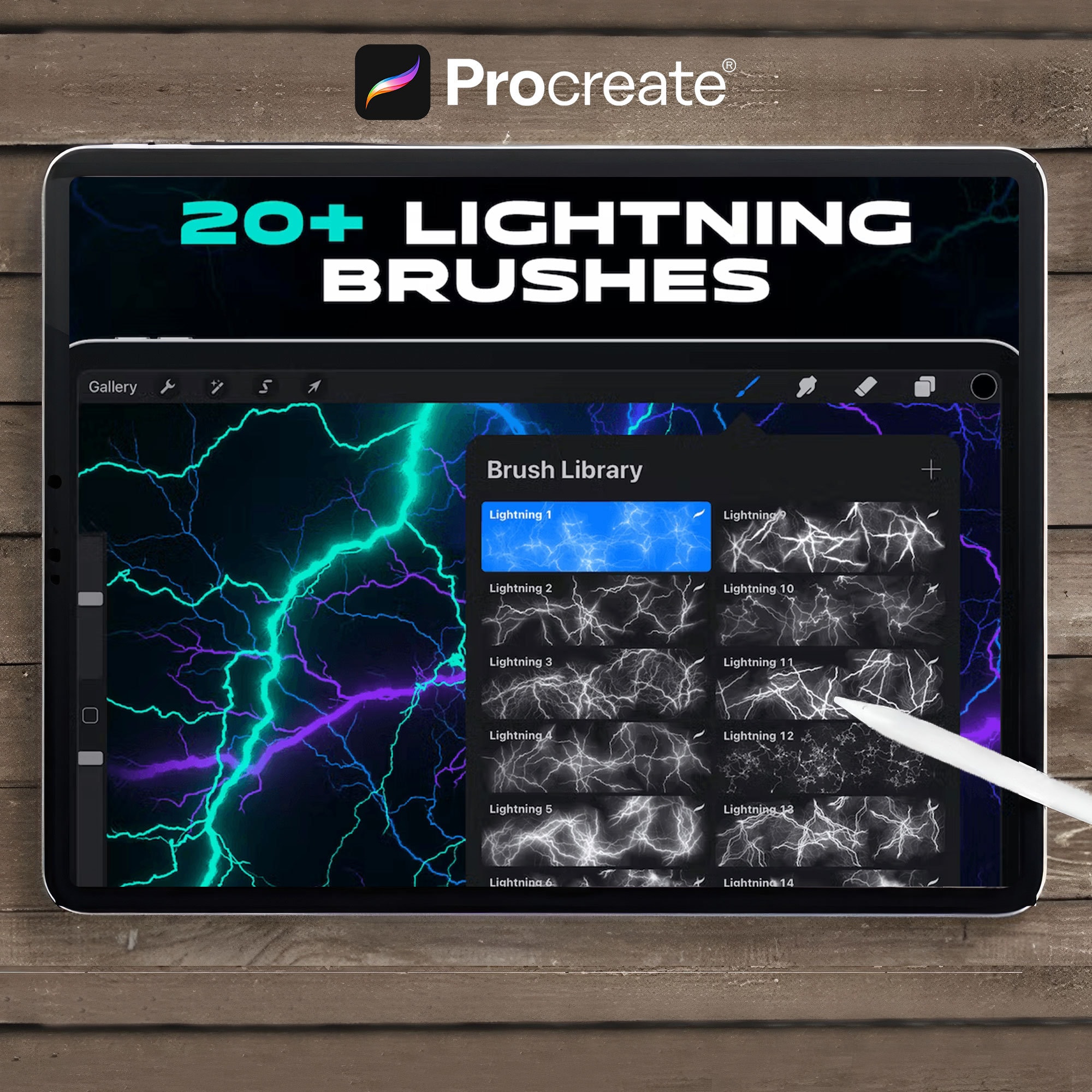 20 Procreate Lightning Brushes, Procreate Seamless Lightning Texture, Procreate Thunder Texture ...