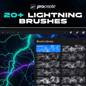 20 Procreate Lightning Brushes, Procreate Seamless Lightning Texture, Procreate Thunder Texture ...