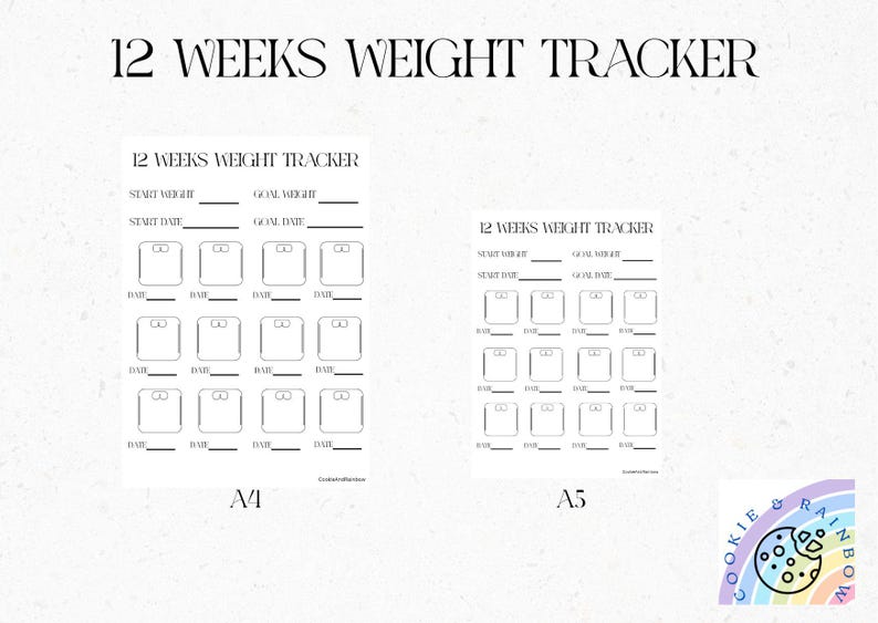 Black and White 12 Weeks Weight Tracking Sheet. Two Printable Sizes. - Etsy