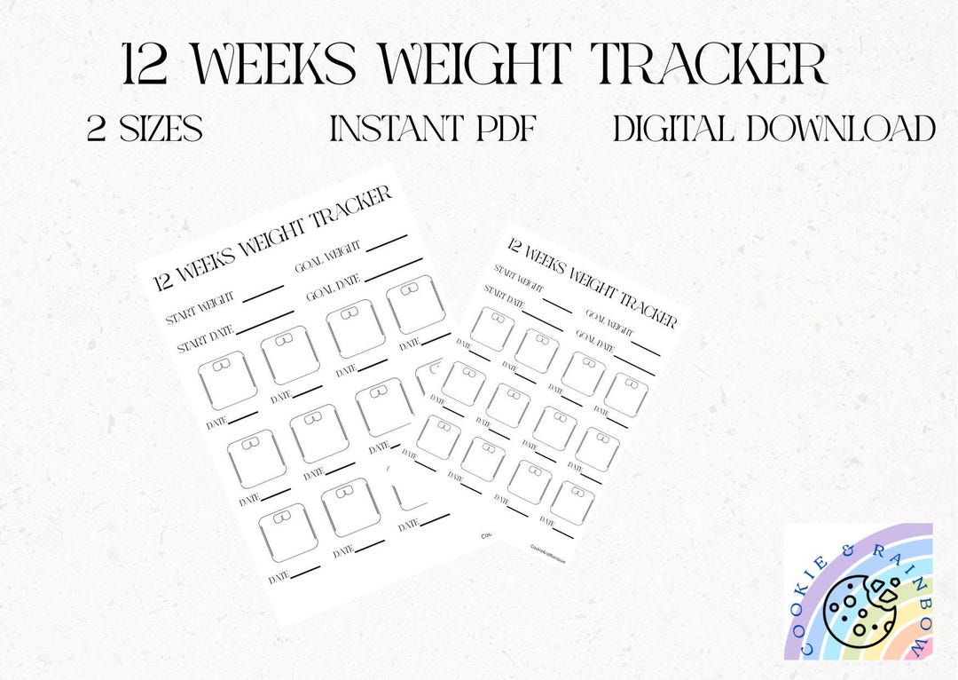 Black and White 12 Weeks Weight Tracking Sheet. Two Printable Sizes. - Etsy