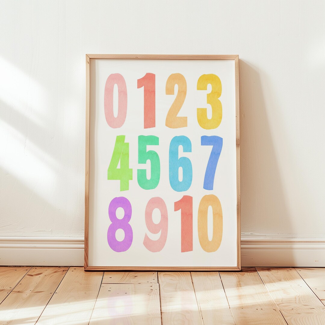 Образователен постер Числата 1-10, Watercolor, Numbers, Montessori ...