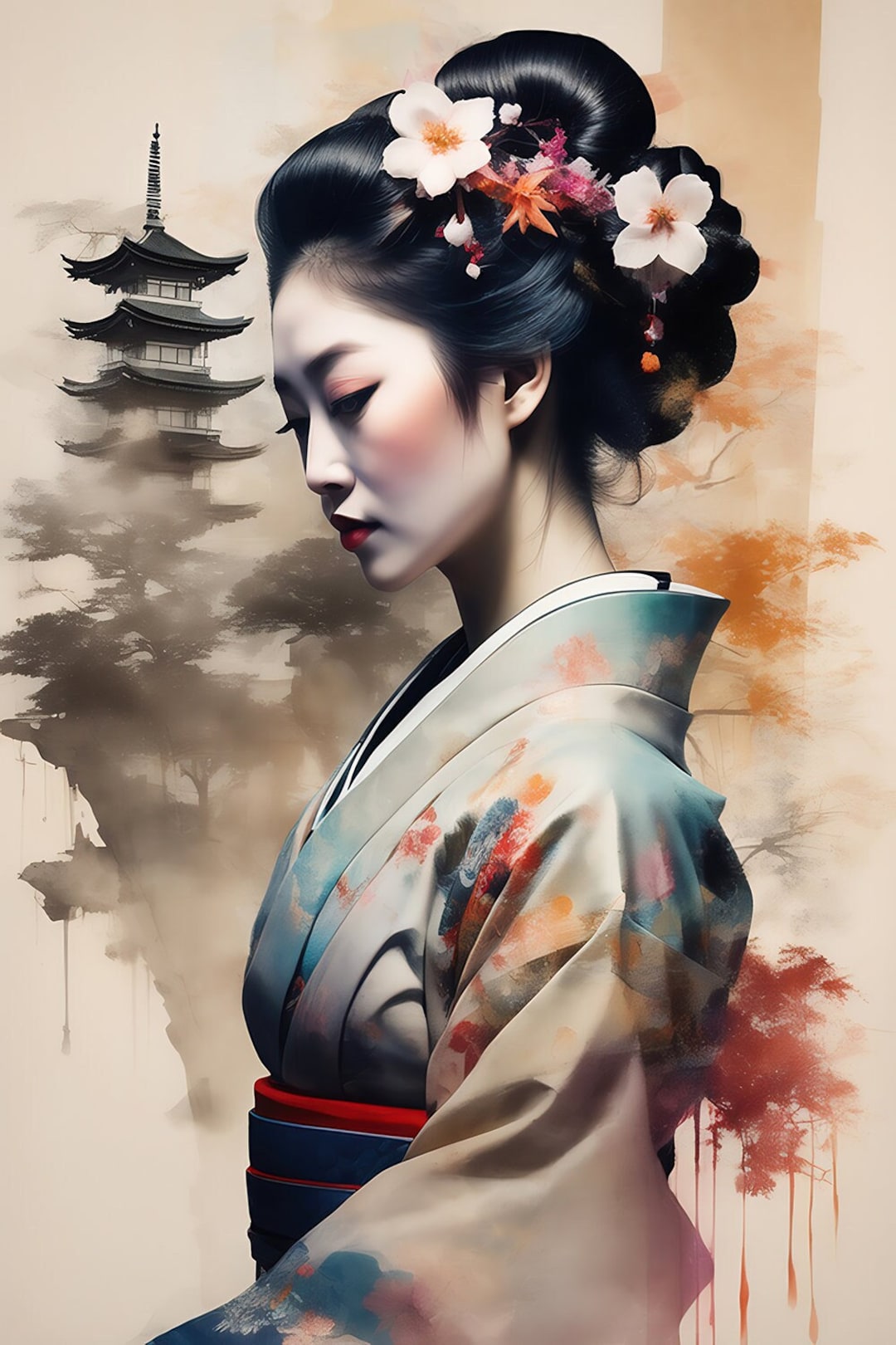 Geisha Poster Japan Japanese Motif Mural Direct Download - Etsy