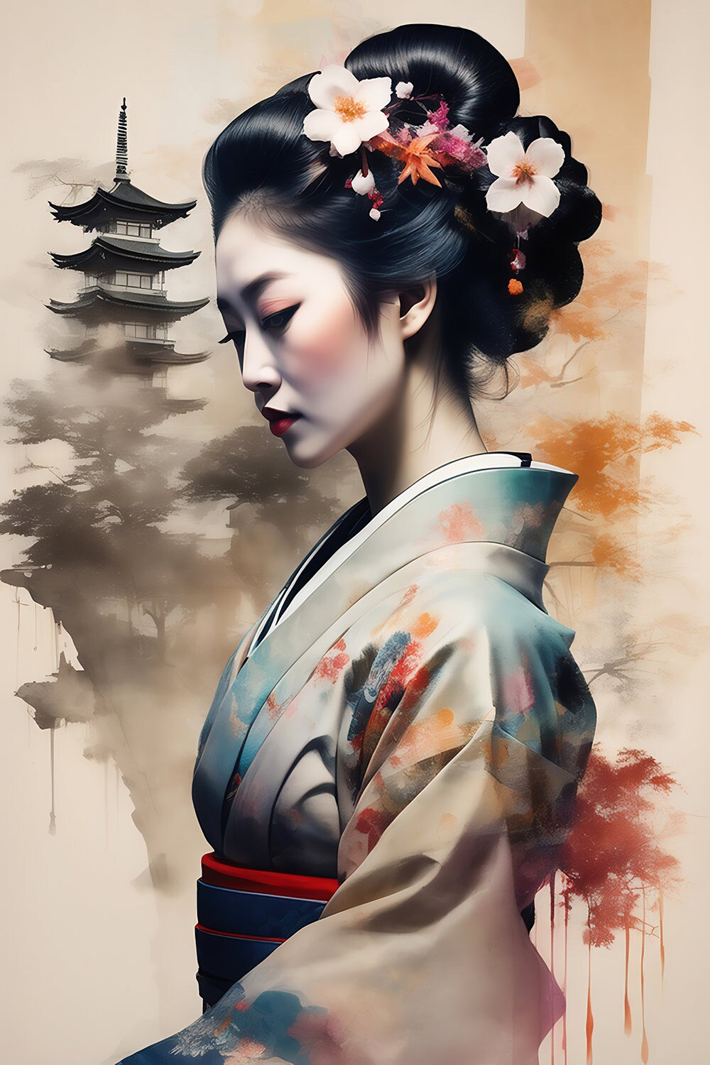 Geisha Poster Japan Japanese Motif Mural Direct Download - Etsy