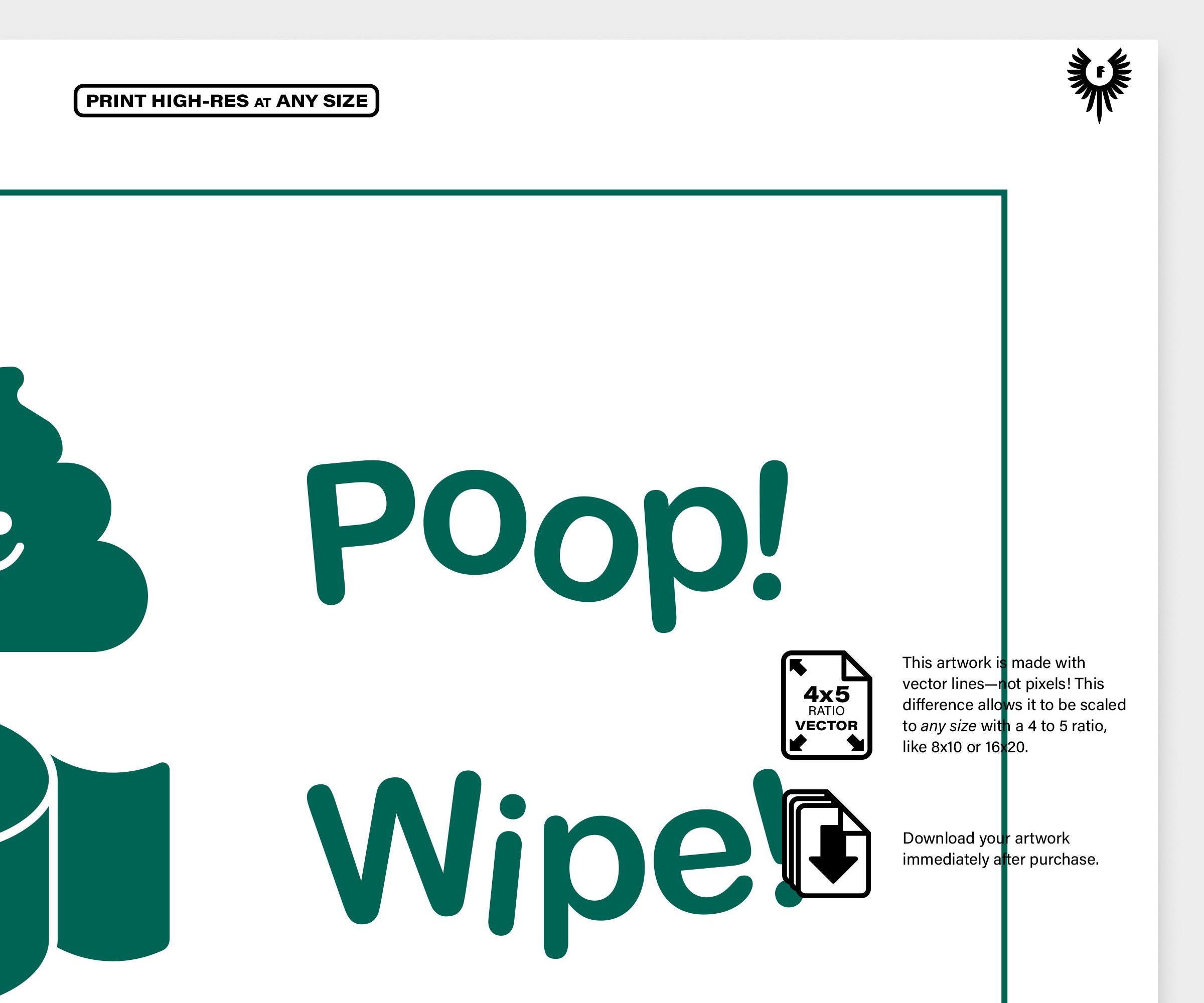Bathroom Sign: Poop Wipe Flush Wash Bathroom Print, Funny Bathroom ...