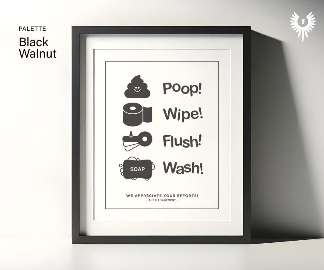 Bathroom Sign: Poop Wipe Flush Wash Bathroom Print, Funny Bathroom ...