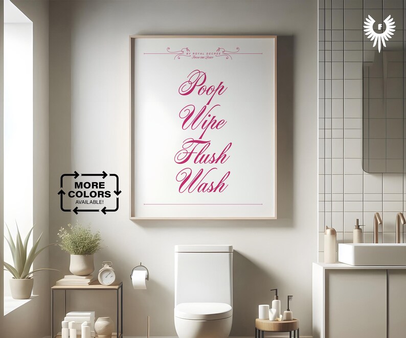 Calligraphy Bathroom Sign: Poop Wipe Flush Wash Bathroom Print, Funny ...