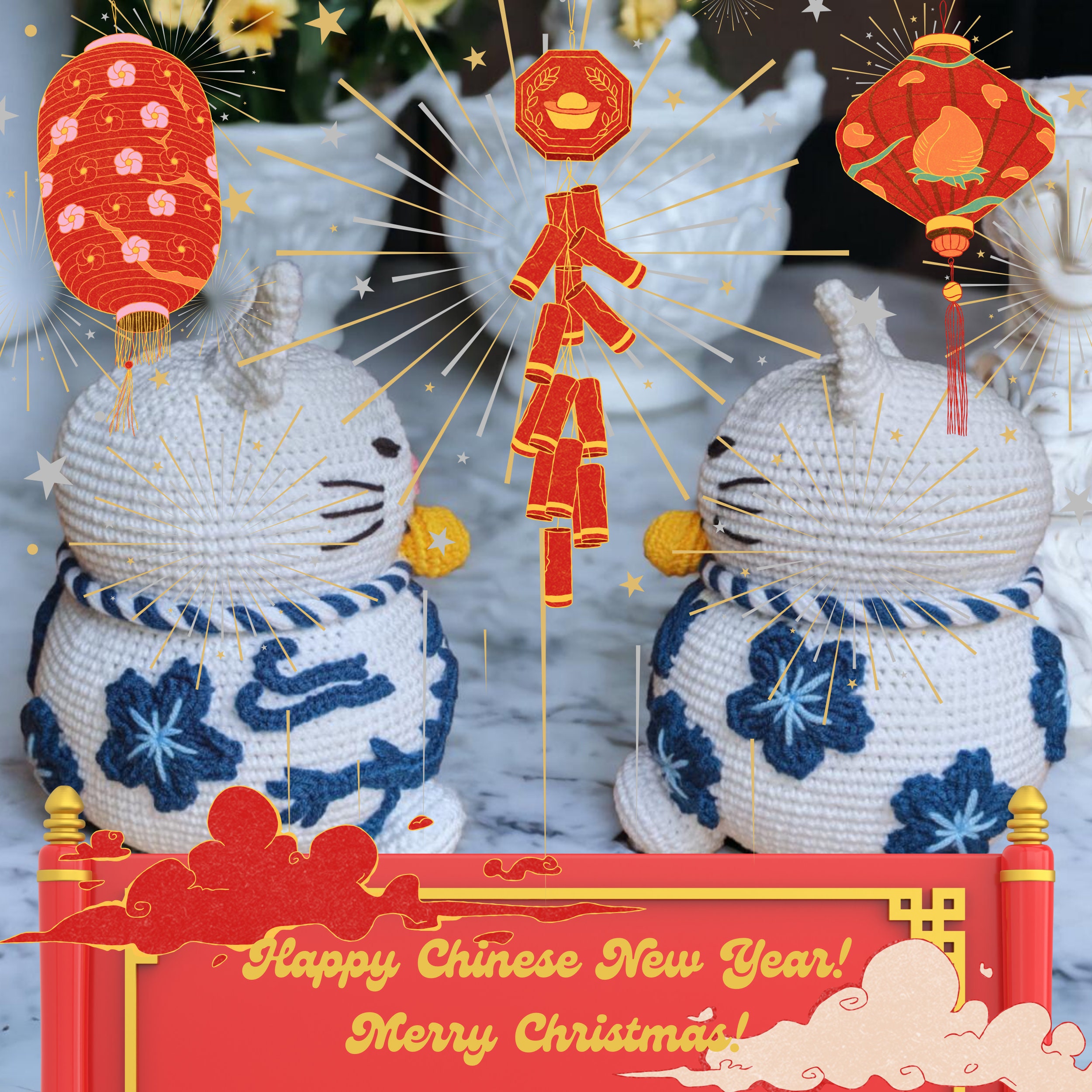 Chinoiserie Lucky Cat Crochet PDF Pattern Instructions - Original ...