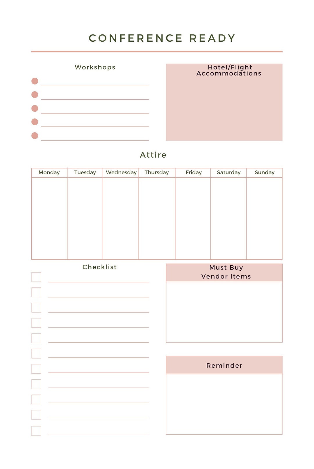 Pink Conference Schedule Planner Template, Printable Organizing Tool ...