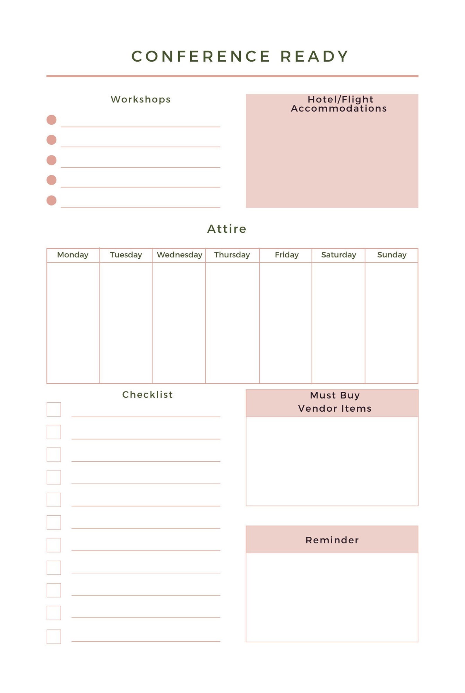 Pink Conference Schedule Planner Template, Printable Organizing Tool ...