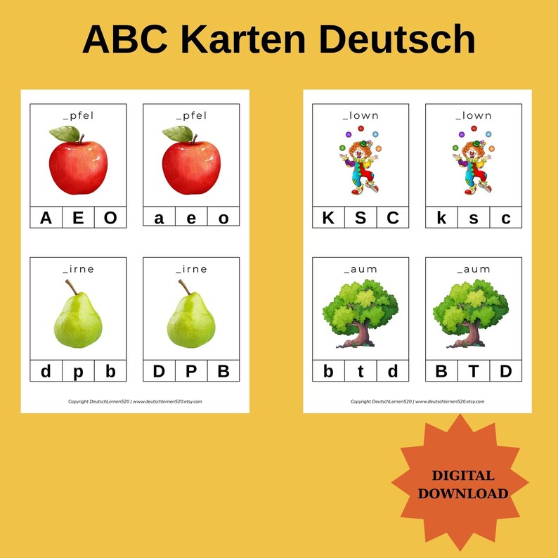 80 Flashcards for Children - Learn Letters With Pictures - German ...