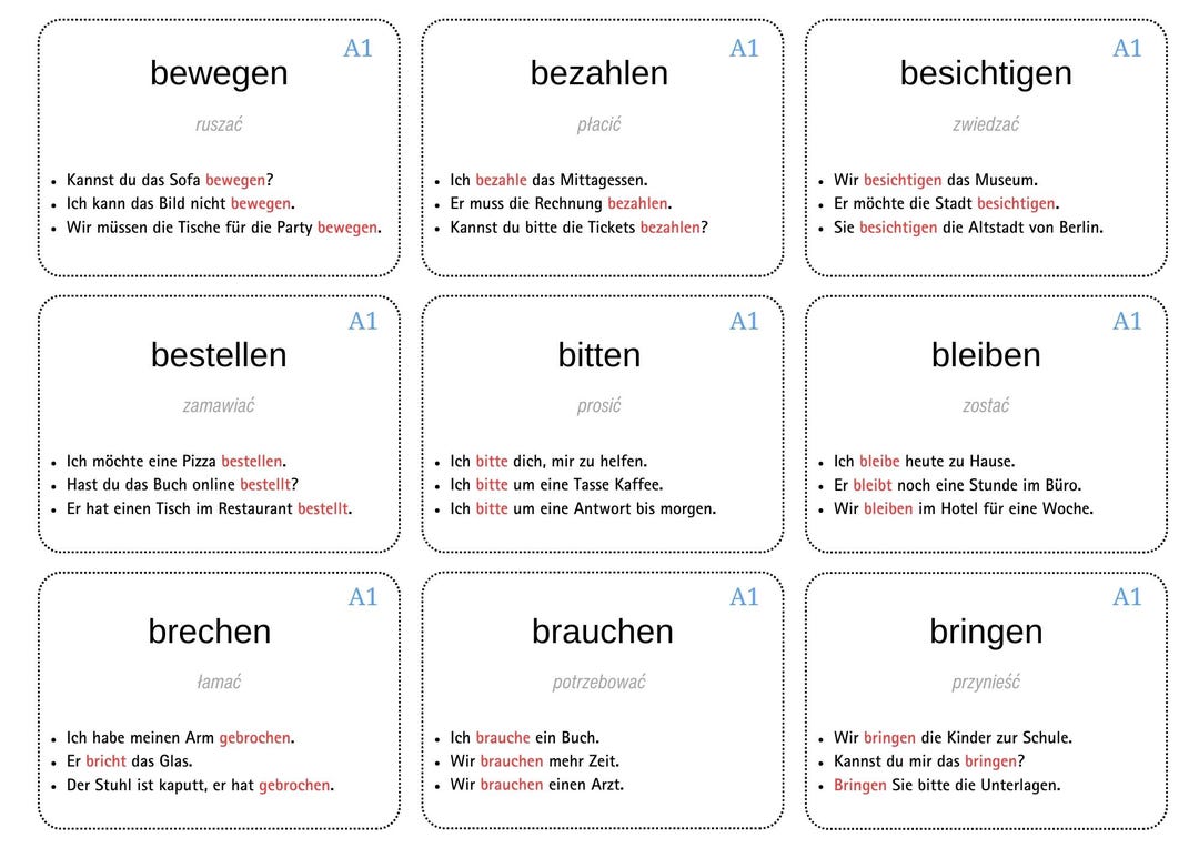 A1 German Verbs With English Explanations and Example Sentences - 234 ...