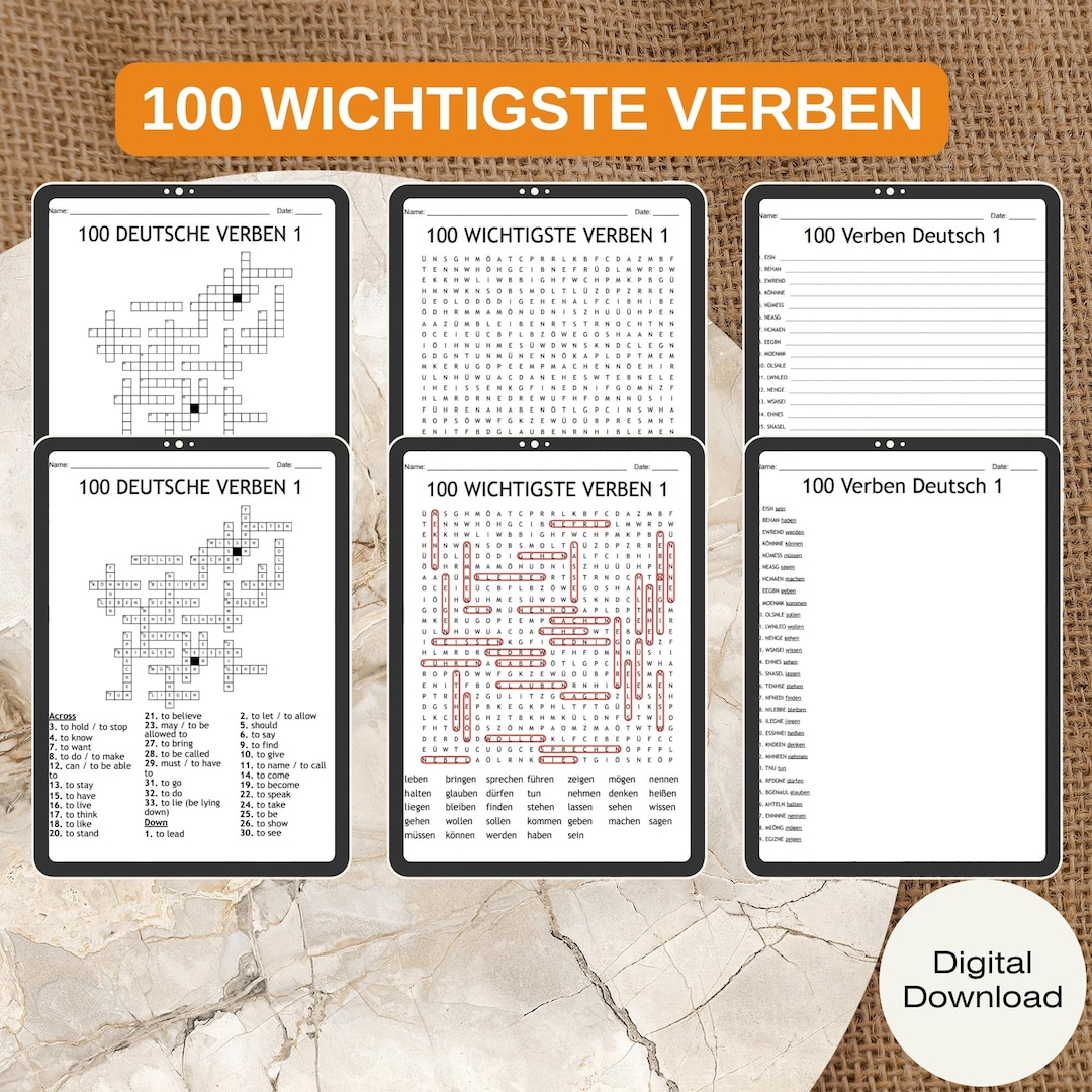 100 Most Common German Verbs - Word Search, Scramble - Puzzle ...