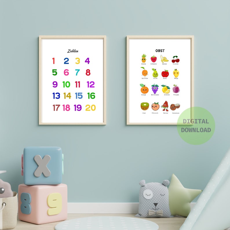 6 Learning Poster Set for Children, ABC and Numbers, Children's Room ...