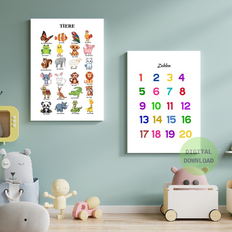 6 Learning Poster Set for Children, ABC and Numbers, Children's Room ...