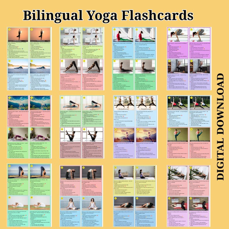 24 Yoga Pose Cards – Printable Flashcards in German & English ...