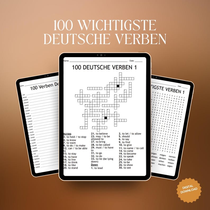 100 Most Common German Verbs - Word Search, Scramble - Puzzle ...