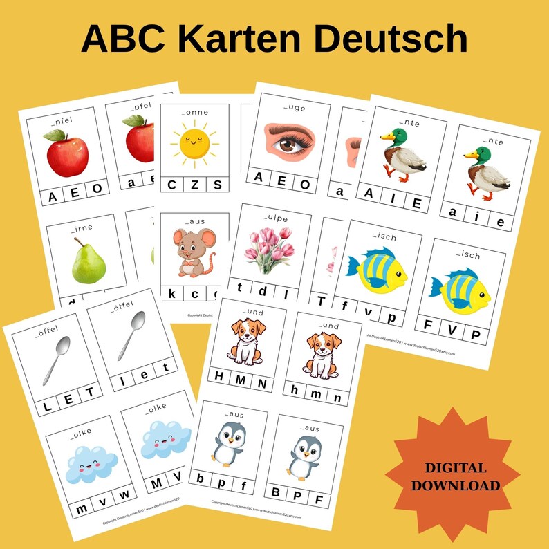 80 Flashcards for Children - Learn Letters With Pictures - German ...