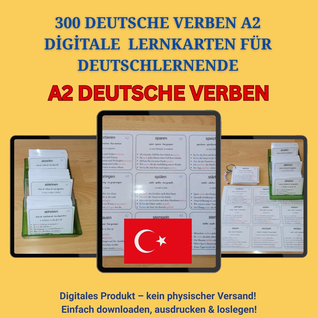 A2 Almanca Fiil Kartları - 300 Almanca Fiil Kartı - Türkçe Çeviri Ve ...