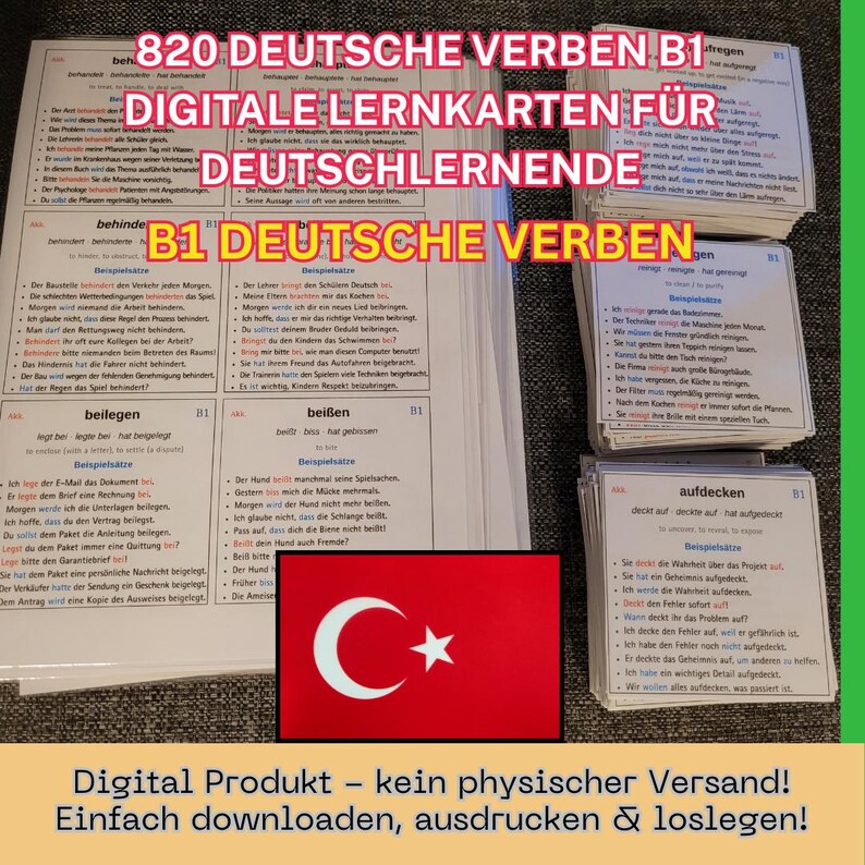 B1 German Verbs Flashcards – 820 Cards With Examples, Tenses & Cases - Etsy