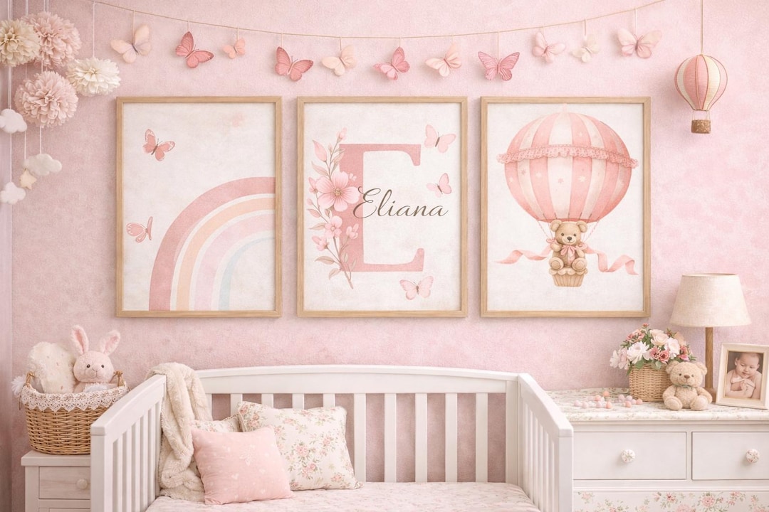 Personalized Baby Girl Nursery Wall Art Set | Framed Name Print With ...