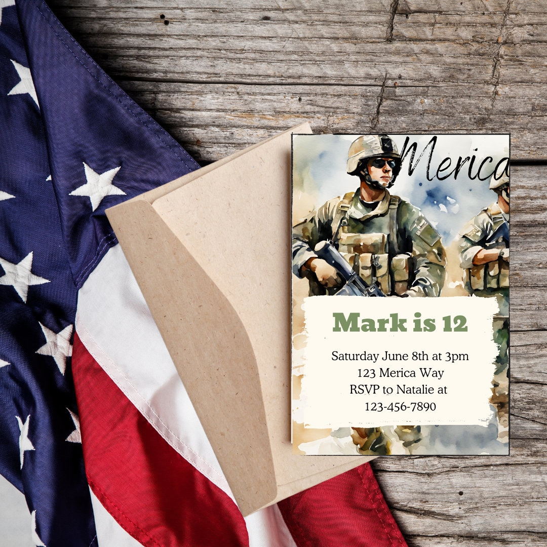 Military Birthday Invitation, Army Guy, Navy, Marines, Camo Birthday ...