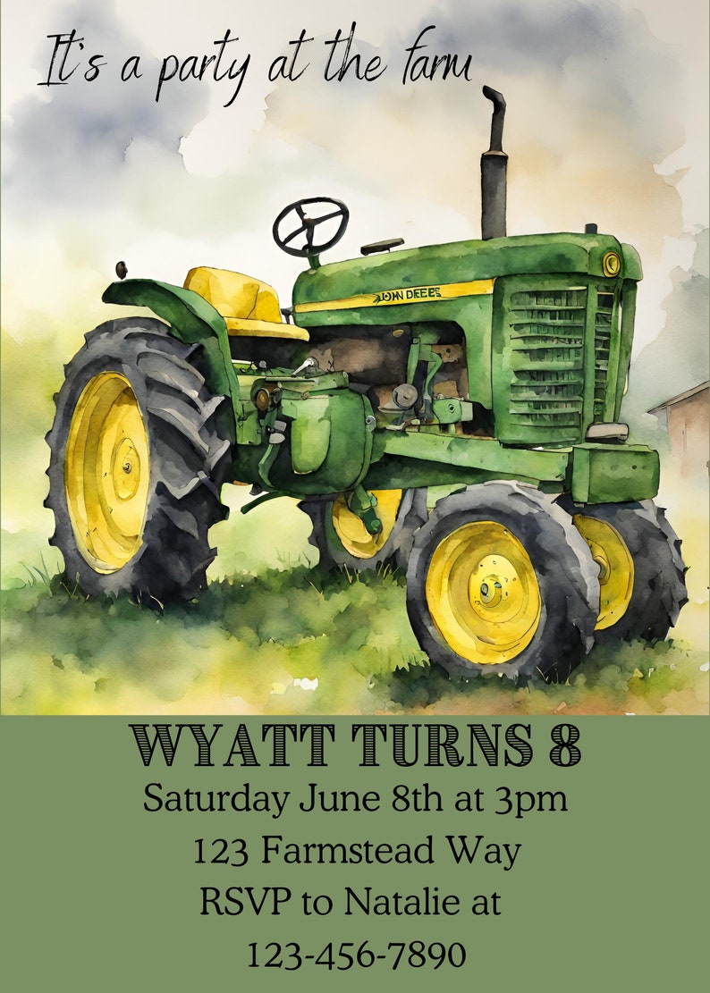Farmer Birthday Invite, Farm, John Deere, Tractor, Ranch, Rancher, Boy ...