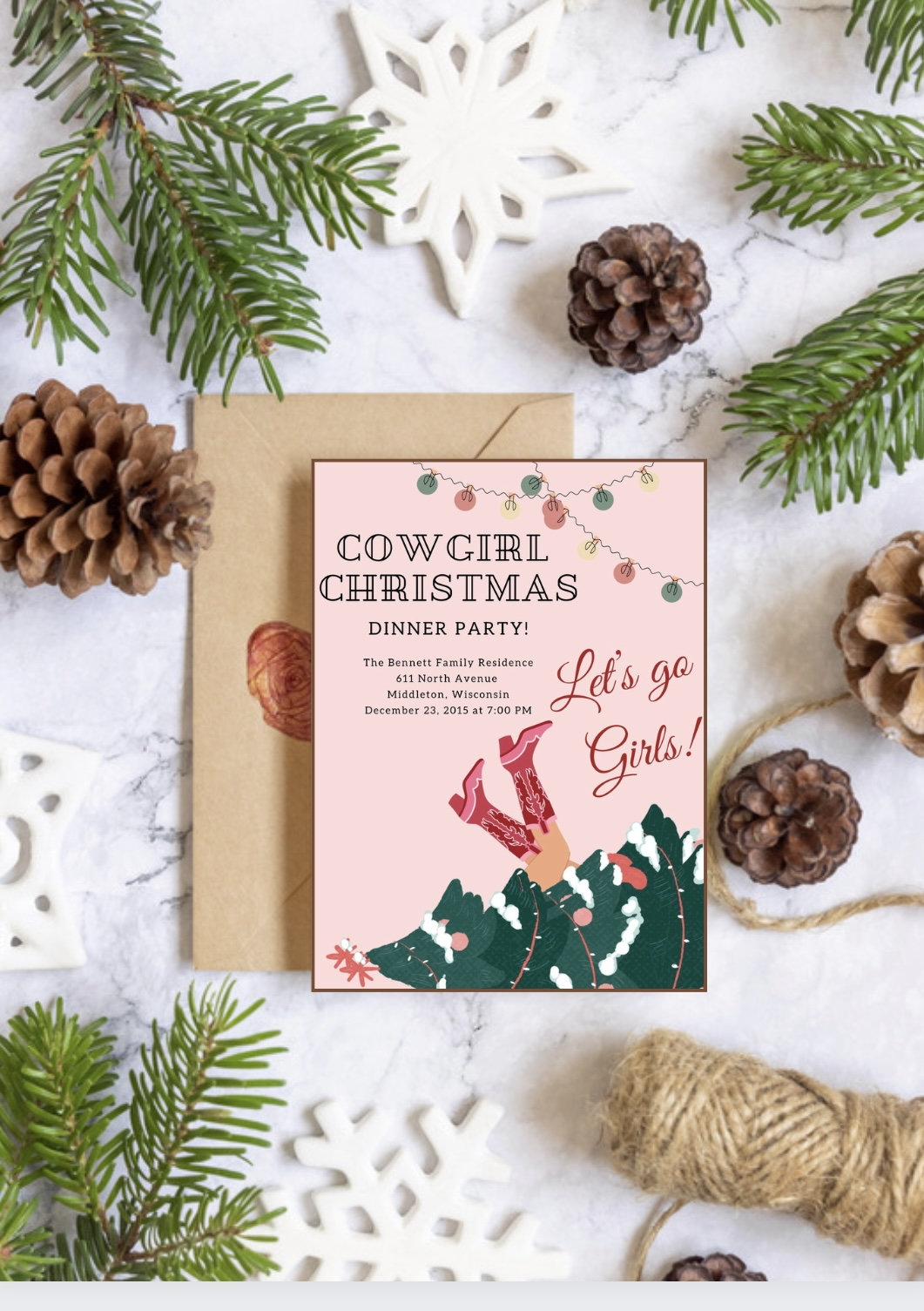 Let’s Go Girls Holiday Cowgirl Christmas Western Invitation - Etsy