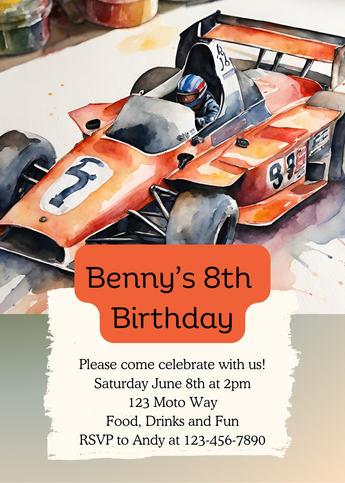 Race Car Birthday Invitation, Drag Race, Racer, Indy 500 , Editable ...