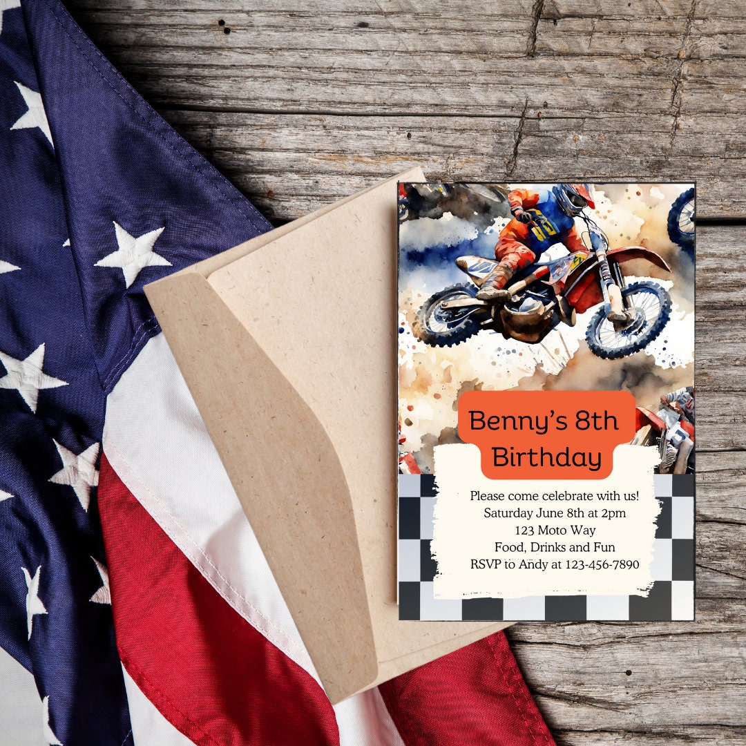 Motocross Birthday Invitation, Dirt Bike Jump, Racer, Supercross ...