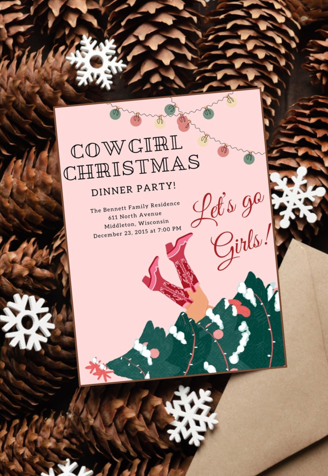 Let’s Go Girls Holiday Cowgirl Christmas Western Invitation - Etsy