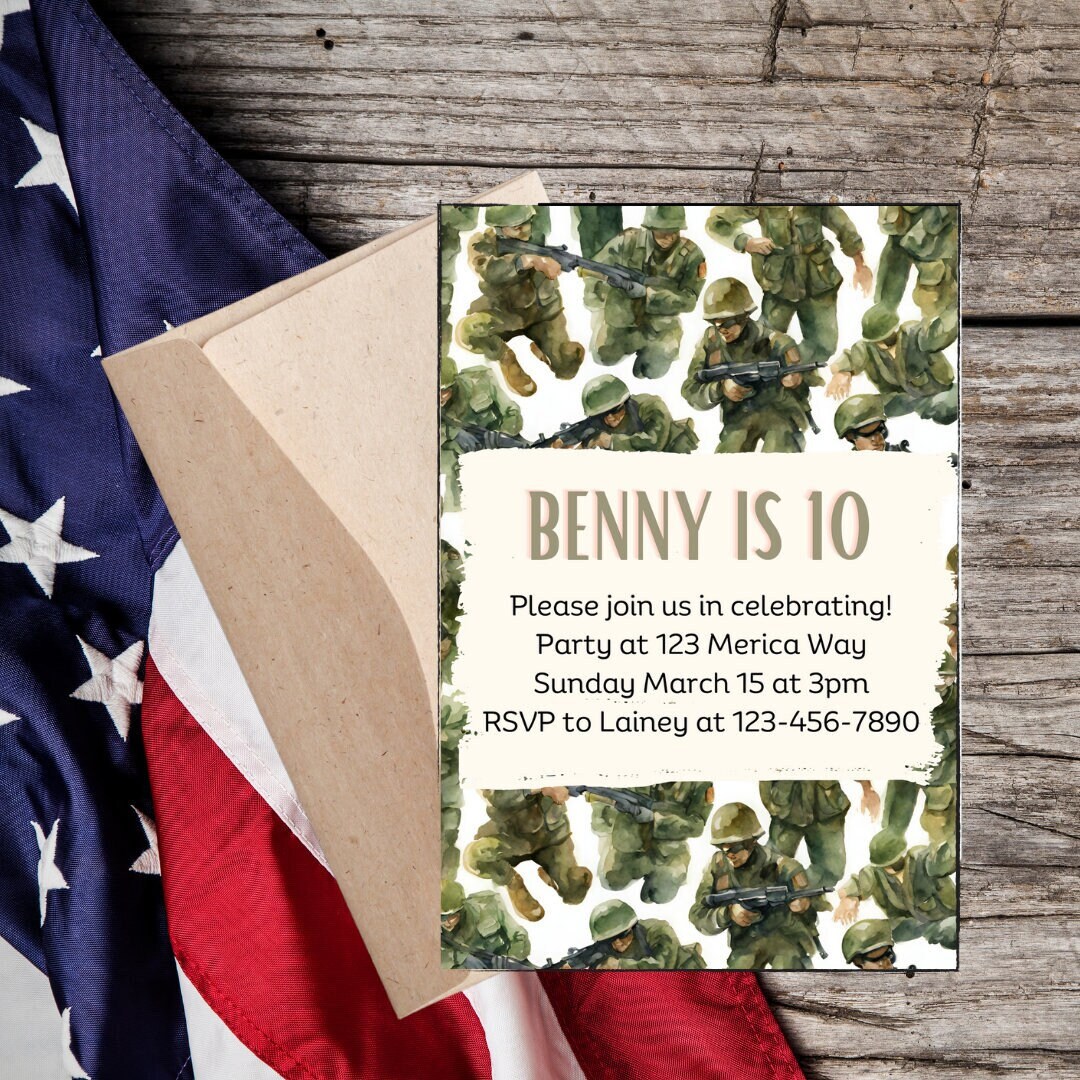 Military Birthday Invitation, Army Men, Army, Navy, Marines, Camo ...
