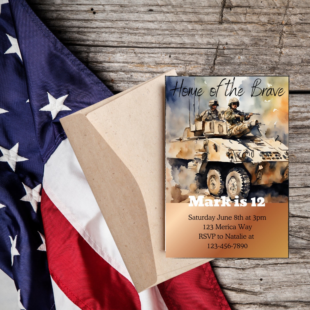 Military Birthday Invitation, Army Tank, Army, Navy, Marines, Camo ...