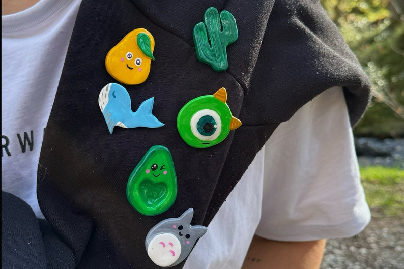 Handmade Clay Monster Pins, Handmade Clay Pins, Green Monster Clay Pins ...