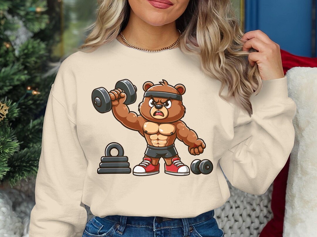 Bear Weightlifting PNG, Bodybuilding Bear Digital Art, Gym Bear Cartoon ...
