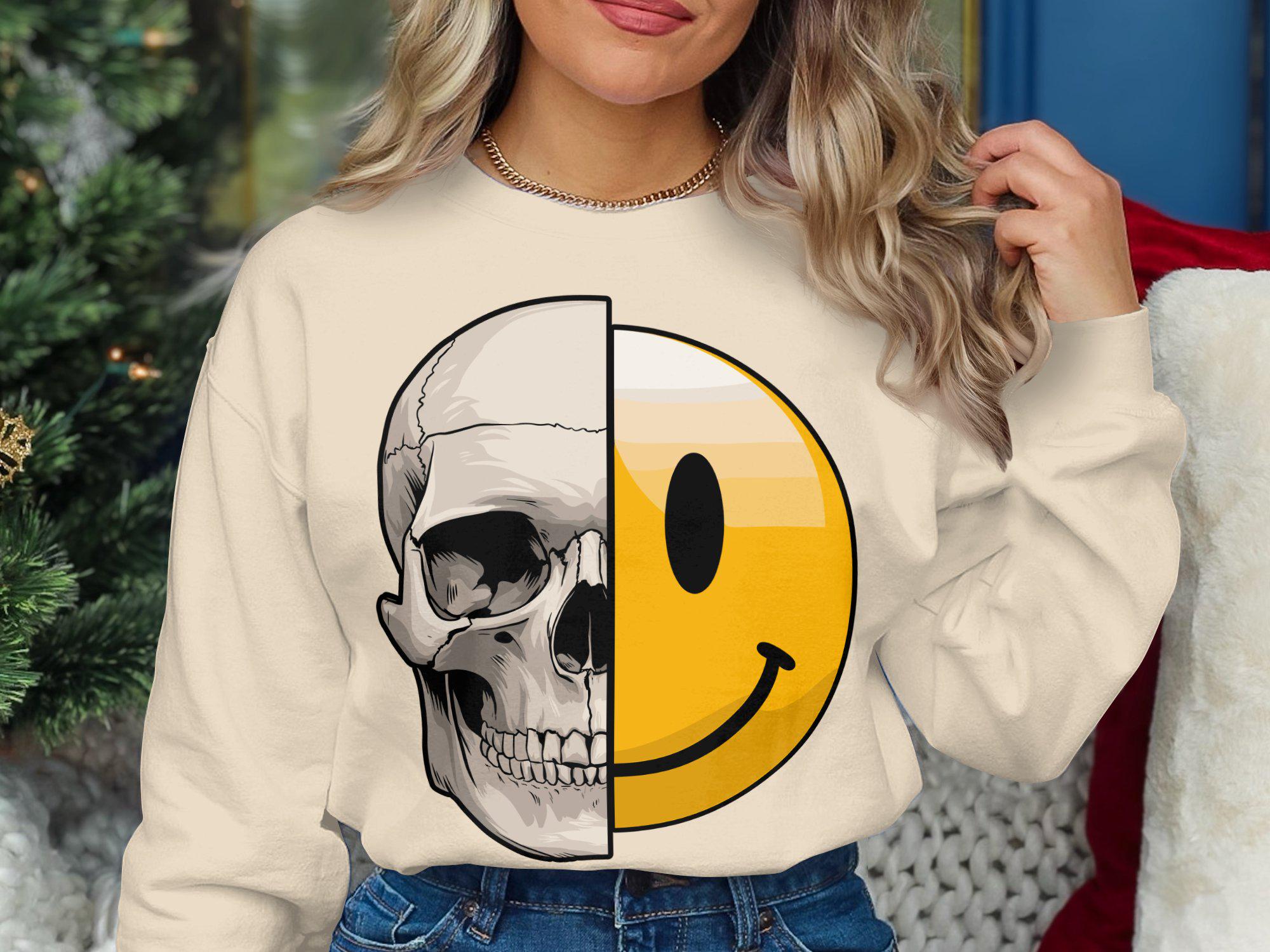 Half Skull Half Smiley Face PNG, Digital Art, Skull Wall Decor, Smiley ...