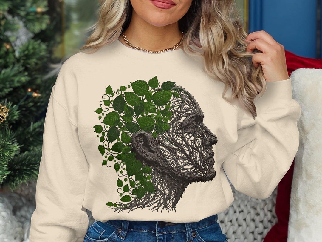 Nature Human Face PNG, Tree Roots Head Art, Green Leaves Profile ...