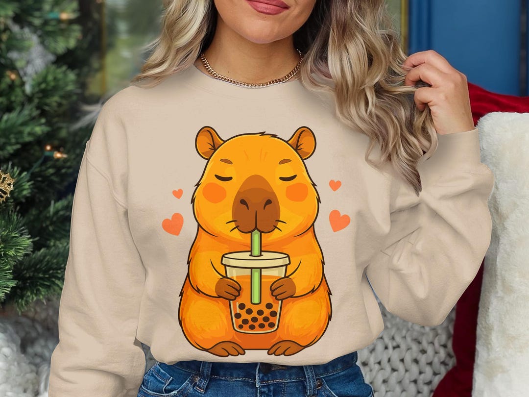 Capybara Boba Tea, Cute Animal Drinking, Cartoon PNG, Kawaii Clipart ...