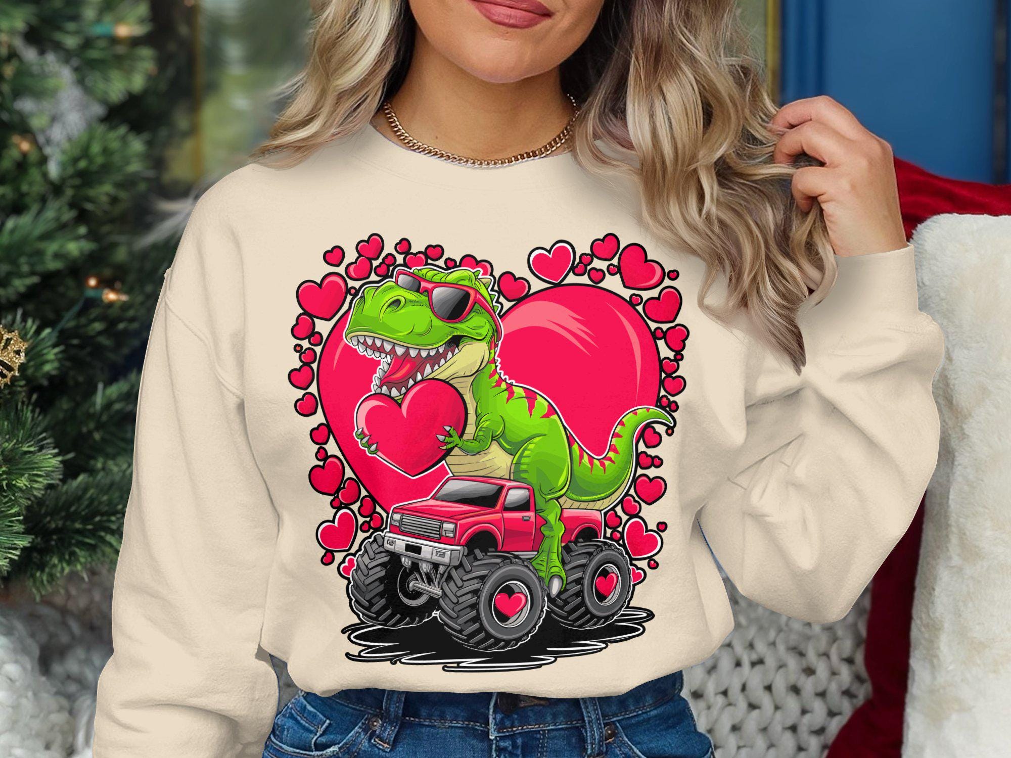 Dinosaur Love PNG, Cute T-rex With Hearts, Valentine Monster Truck, Fun ...