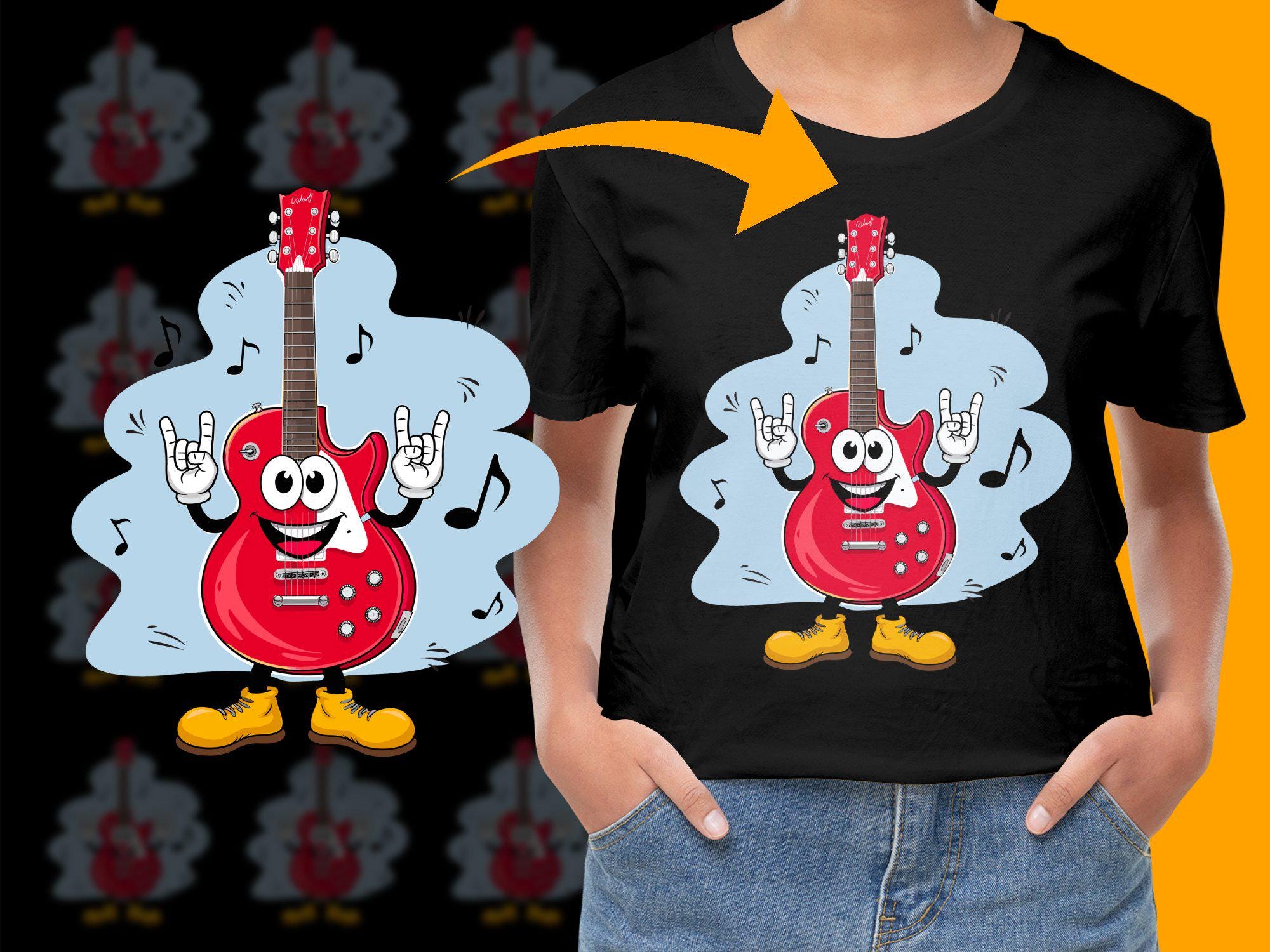 Red Guitar Character PNG, Digital Download, Cartoon Guitar Clipart ...