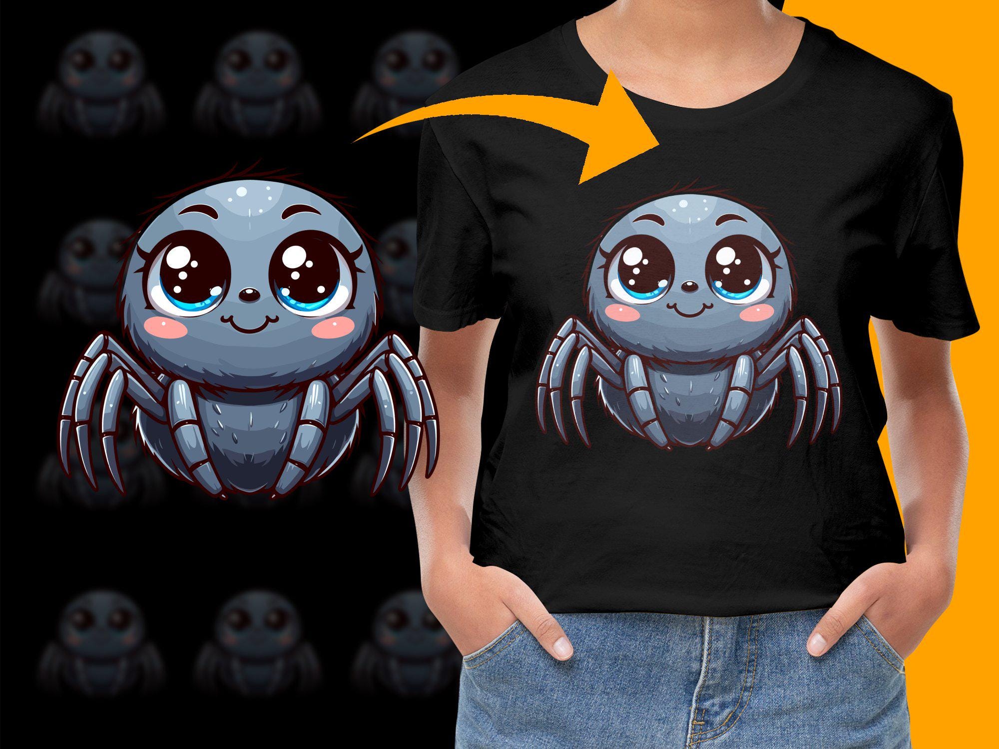 Cute Spider PNG, Digital Download, Cartoon Spider Art, Kawaii Spider ...
