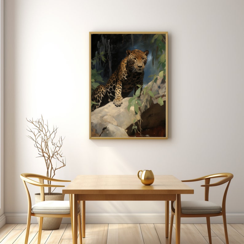 Vintage Jaguar in Dark Lush Jungle Wall Art | Majestic Vintage Wildlife ...