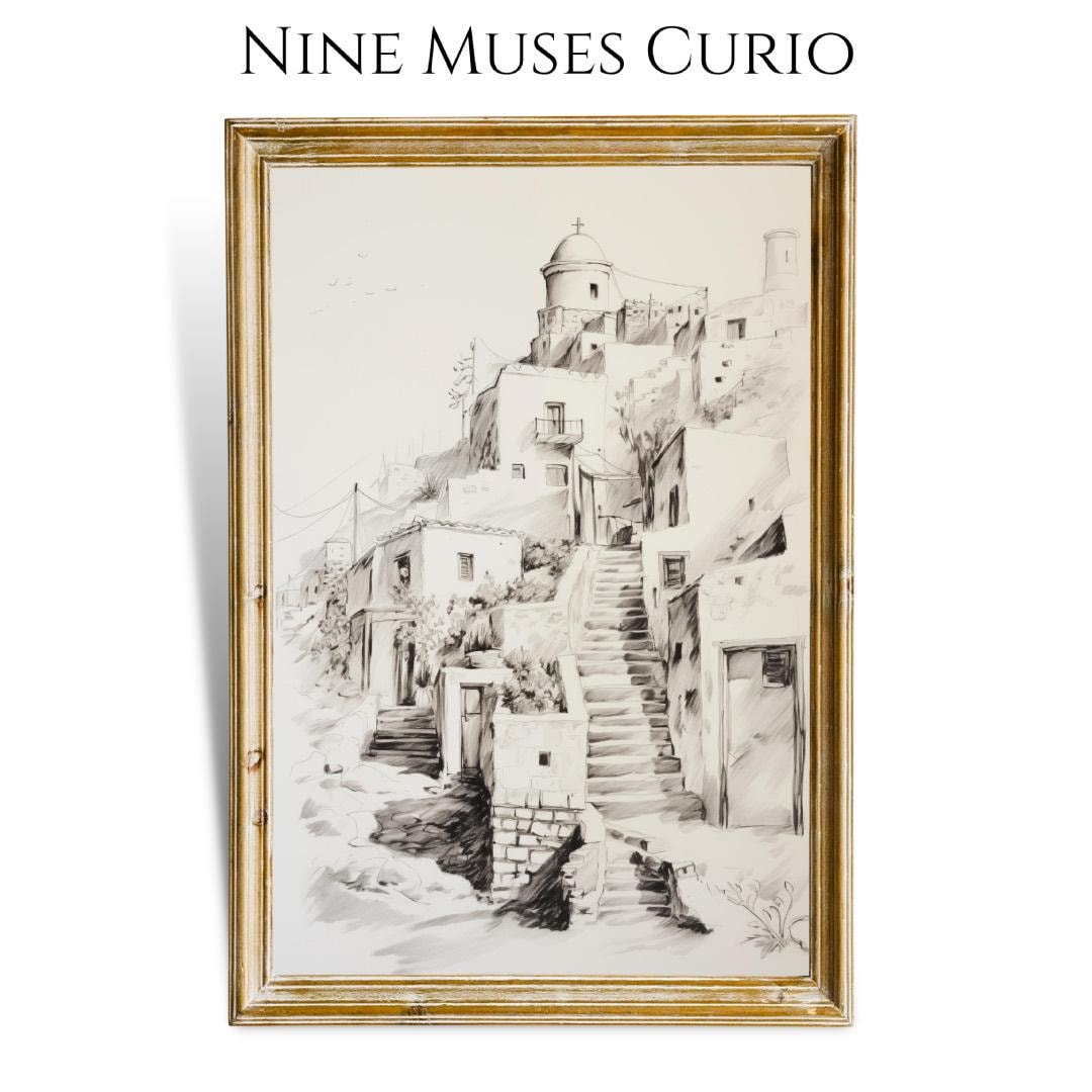 Vintage Greek Architecture Rough Sketch Art Minimalist Greek Cityscape ...