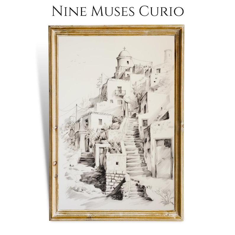 Vintage Greek Architecture Rough Sketch Art Minimalist Greek Cityscape ...