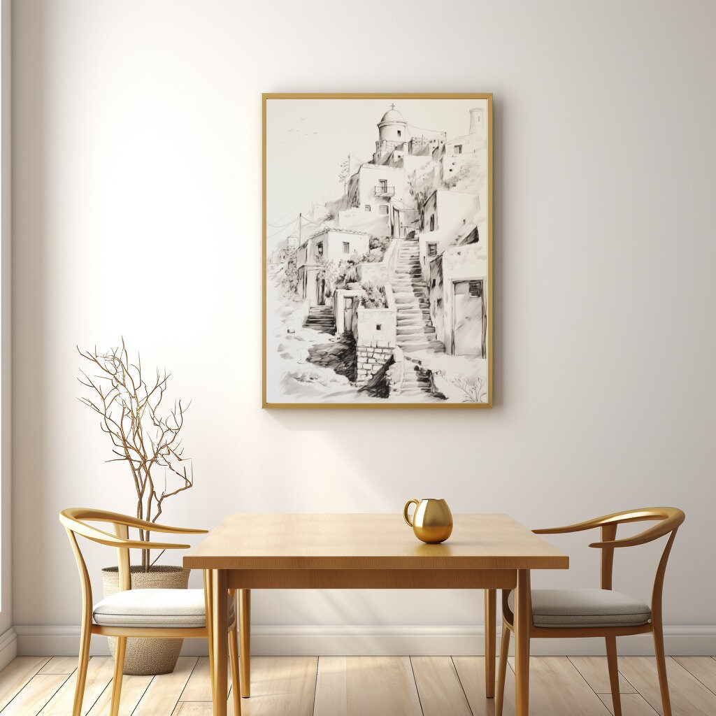 Vintage Greek Architecture Rough Sketch Art Minimalist Greek Cityscape ...