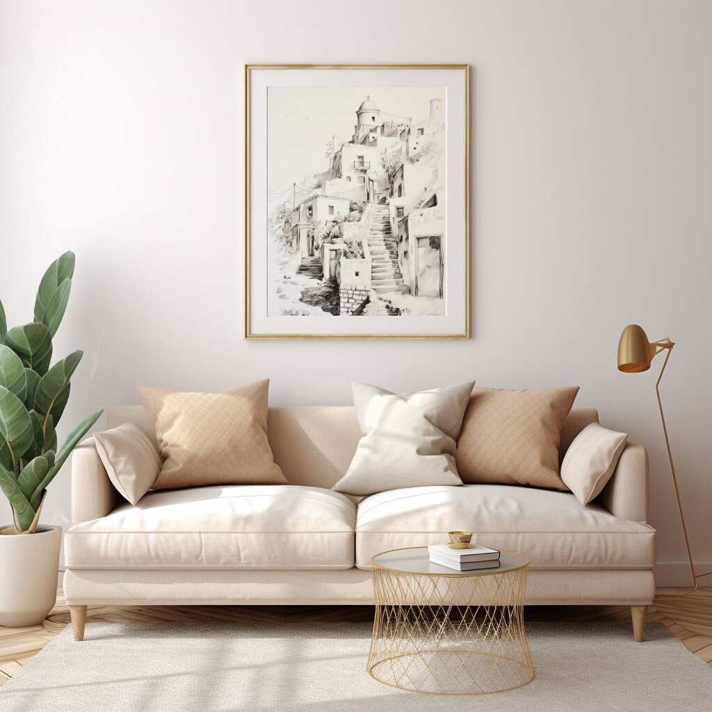 Vintage Greek Architecture Rough Sketch Art Minimalist Greek Cityscape ...