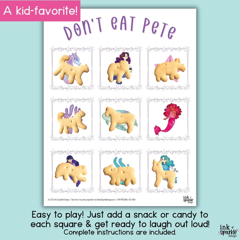 Mermaid Don't Eat Pete Printable Birthday Party Game, Fun Fast Play for ...